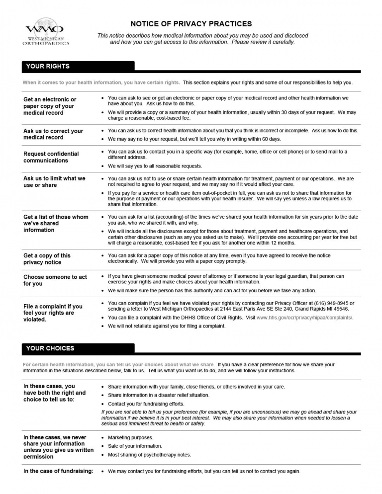 Notice of Privacy Practices (NPP) - West Michigan Orthopaedics